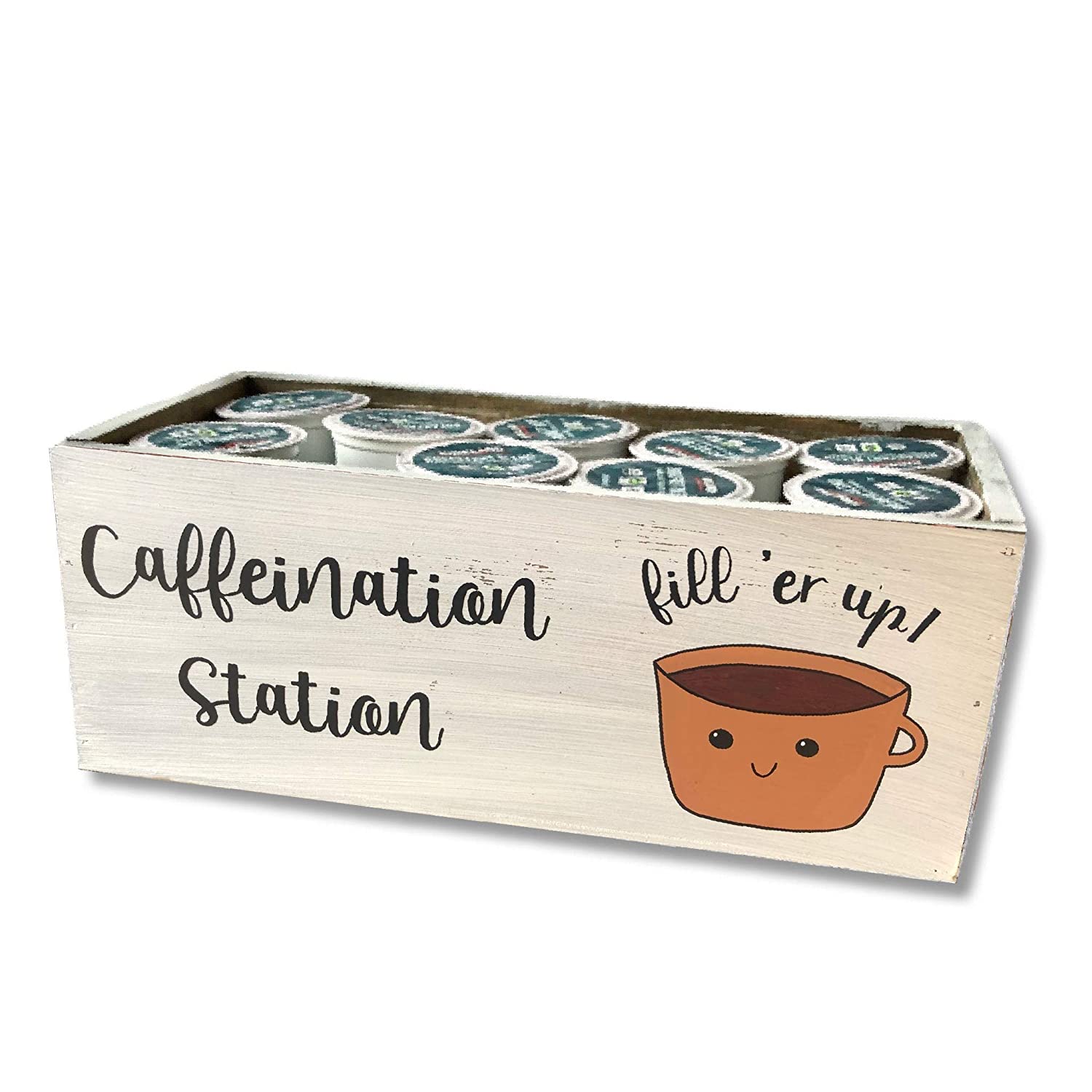 Caffeination Station, Cute Wood Organizer Bin for Coffee and Tea Bar ...