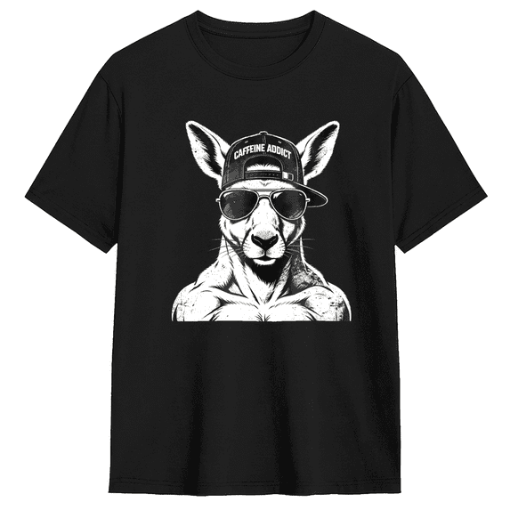 Caffeine Addict Kangaroo Vintage Graphic Tee For Men, Coffee Fan Funny ...