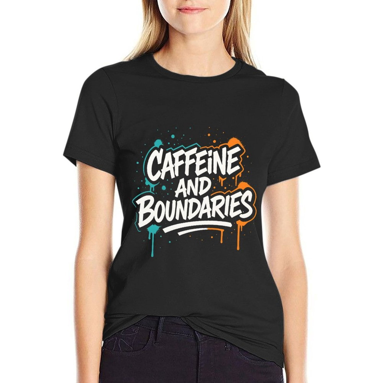Caffeine And Boundaries Women’s Cotton Short Sleeve T-Shirt HD Graphic ...