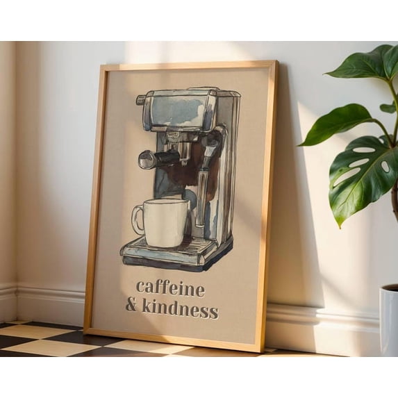 Caffeine And Kindness Coffee Machine Wall Art Print, Unframed Paper ...