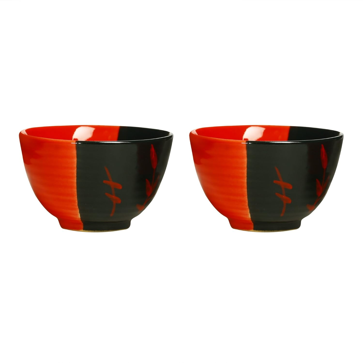 Caffeine Ceramic Handmade Black Red Dual Shade Dessert Bowl Set of 2 ...
