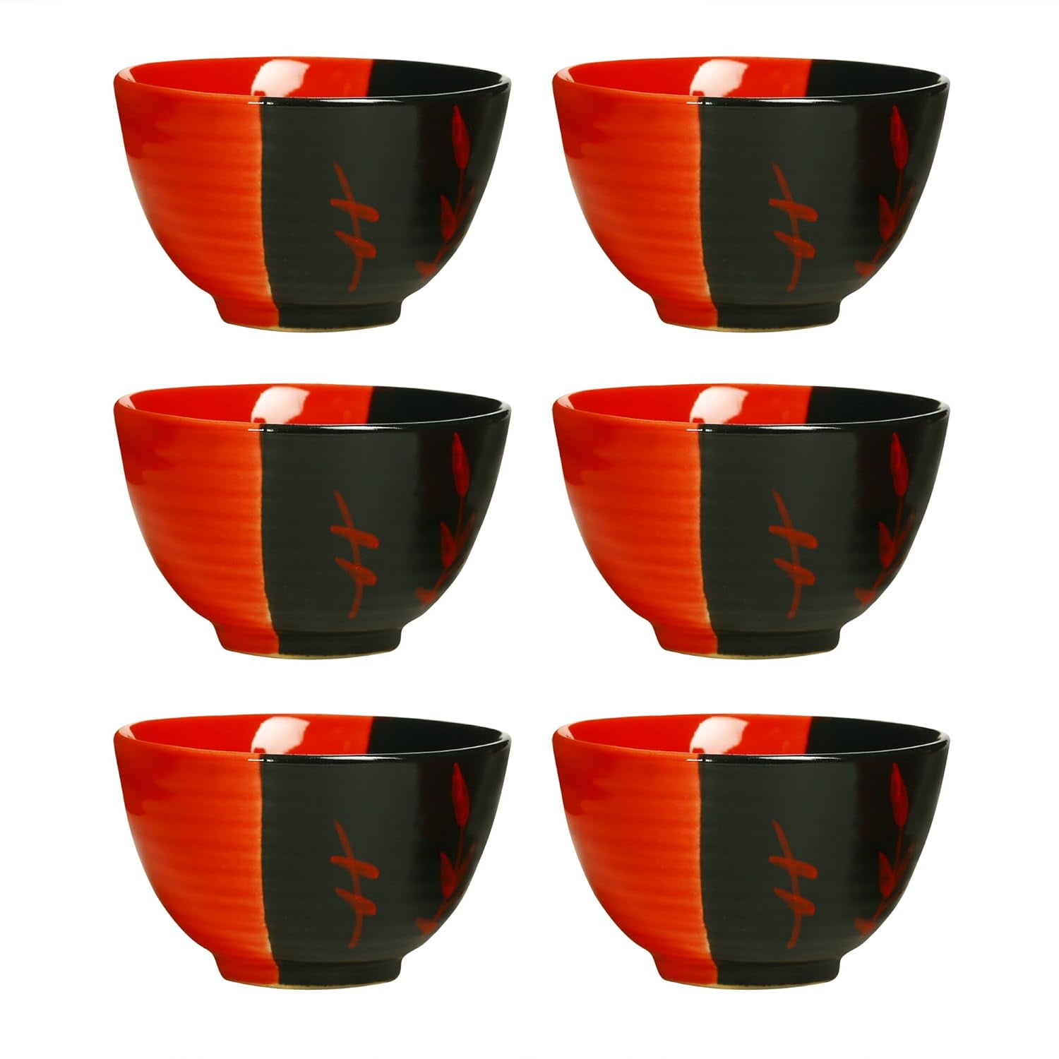 Caffeine Ceramic Handmade Black Red Dual Shade Dessert Bowl Set of 6 ...