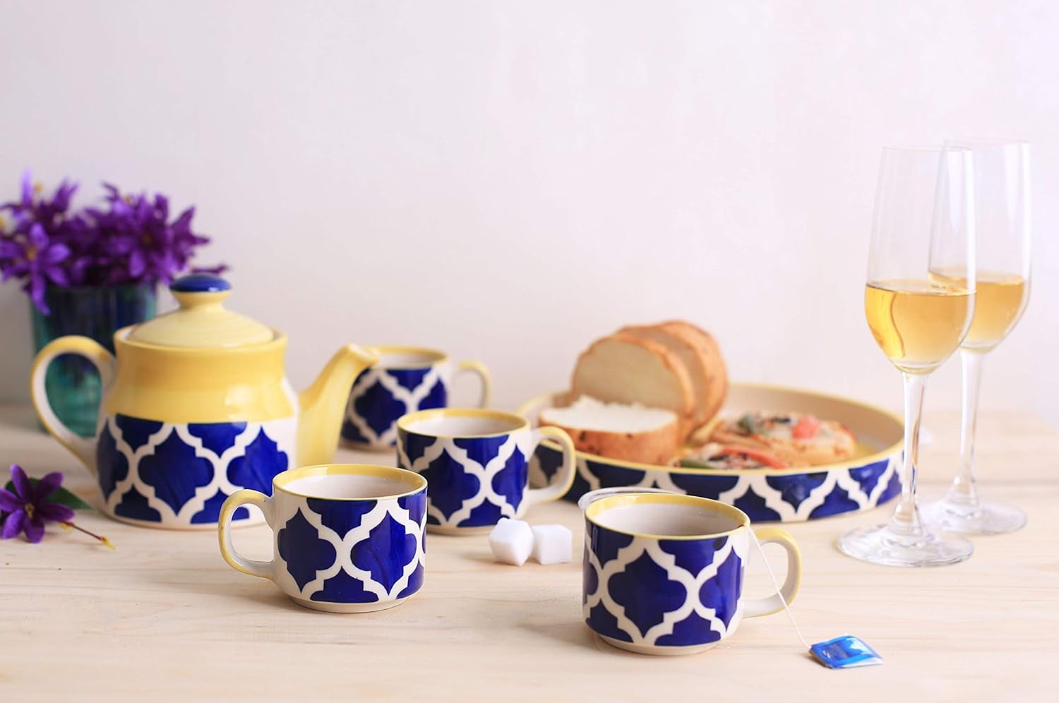 Caffeine Ceramic Handmade Blue umrao Tea Tray Set 6 pc - Walmart.com