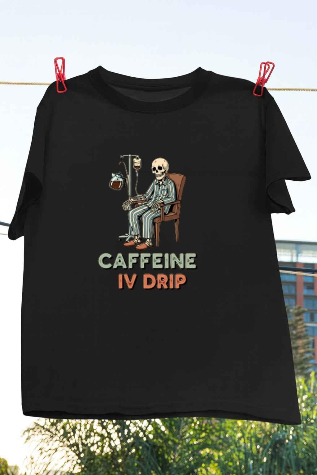 Caffeine IV Drip Skeleton Coffee Lover Illustration Unisex T-Shirt up ...