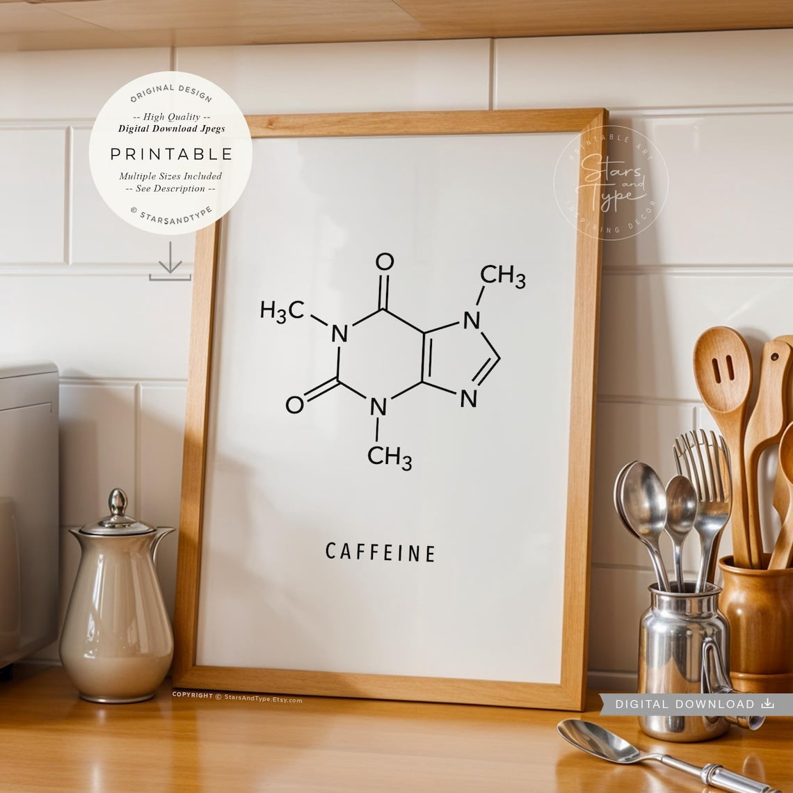 Caffeine Molecule Coffee Science Poster, Unframed Size 24x36 - Walmart.com