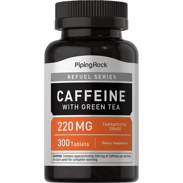 Caffeine Plus Green Tea 200 mg | 300 Tablets | by Piping Rock - Walmart.com