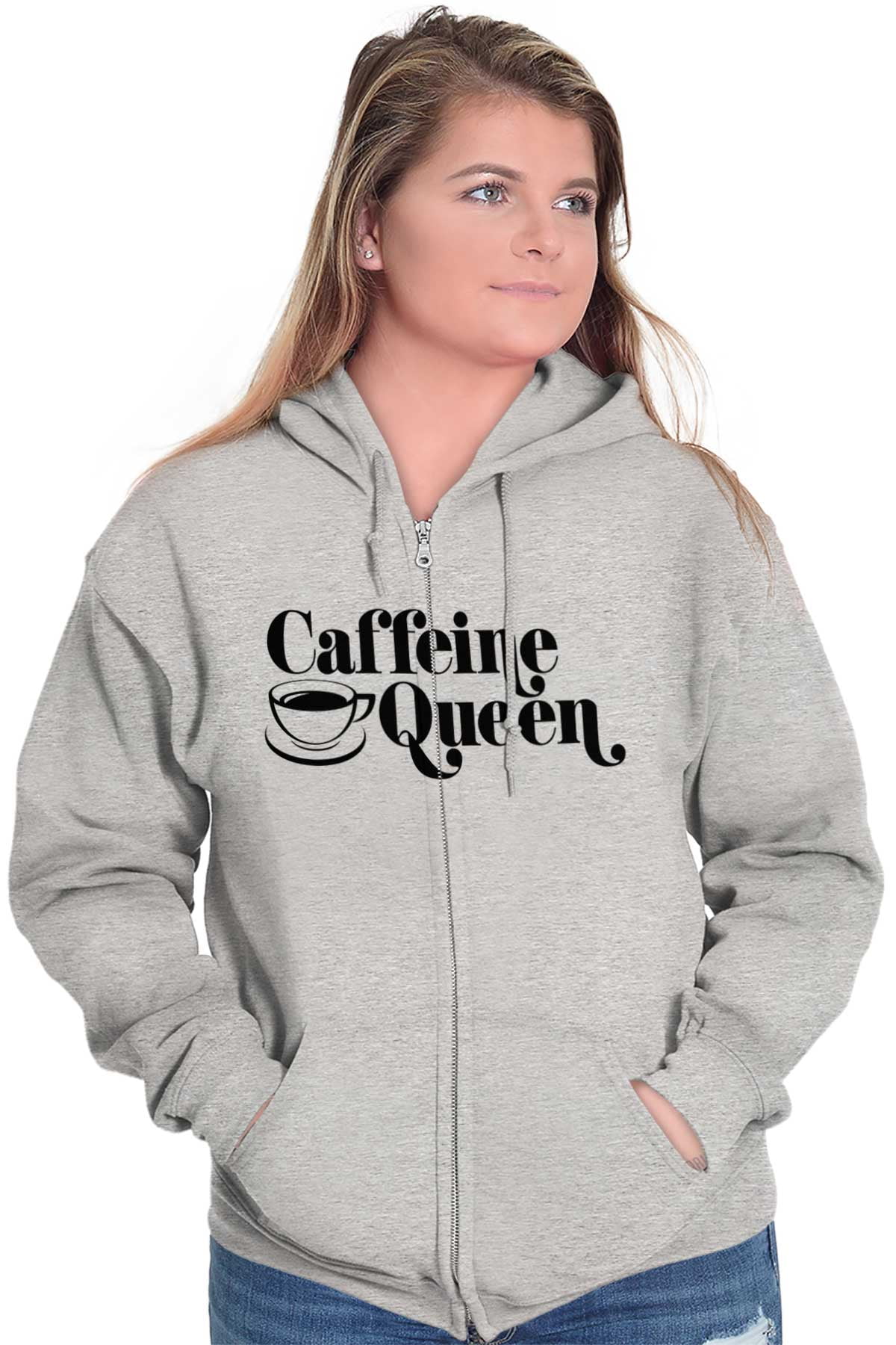 Caffeine Queen Coffee Addict Latte Women Plus Size Zipper Hoodie Brisco ...