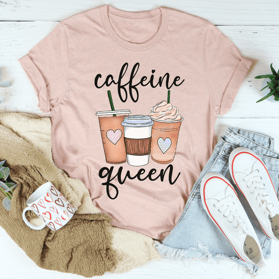 Caffeine Queen Tee Heather Prism Peach S Peachy Sunday T-Shirt ...