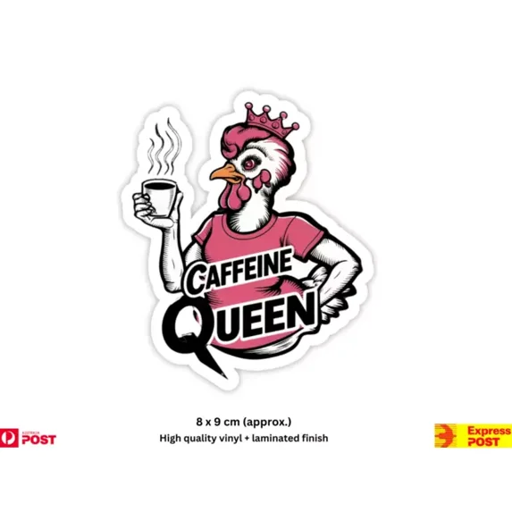 Caffeine Queen With Coffee Cup And Crown Funky Chicken Sticker Phone ...