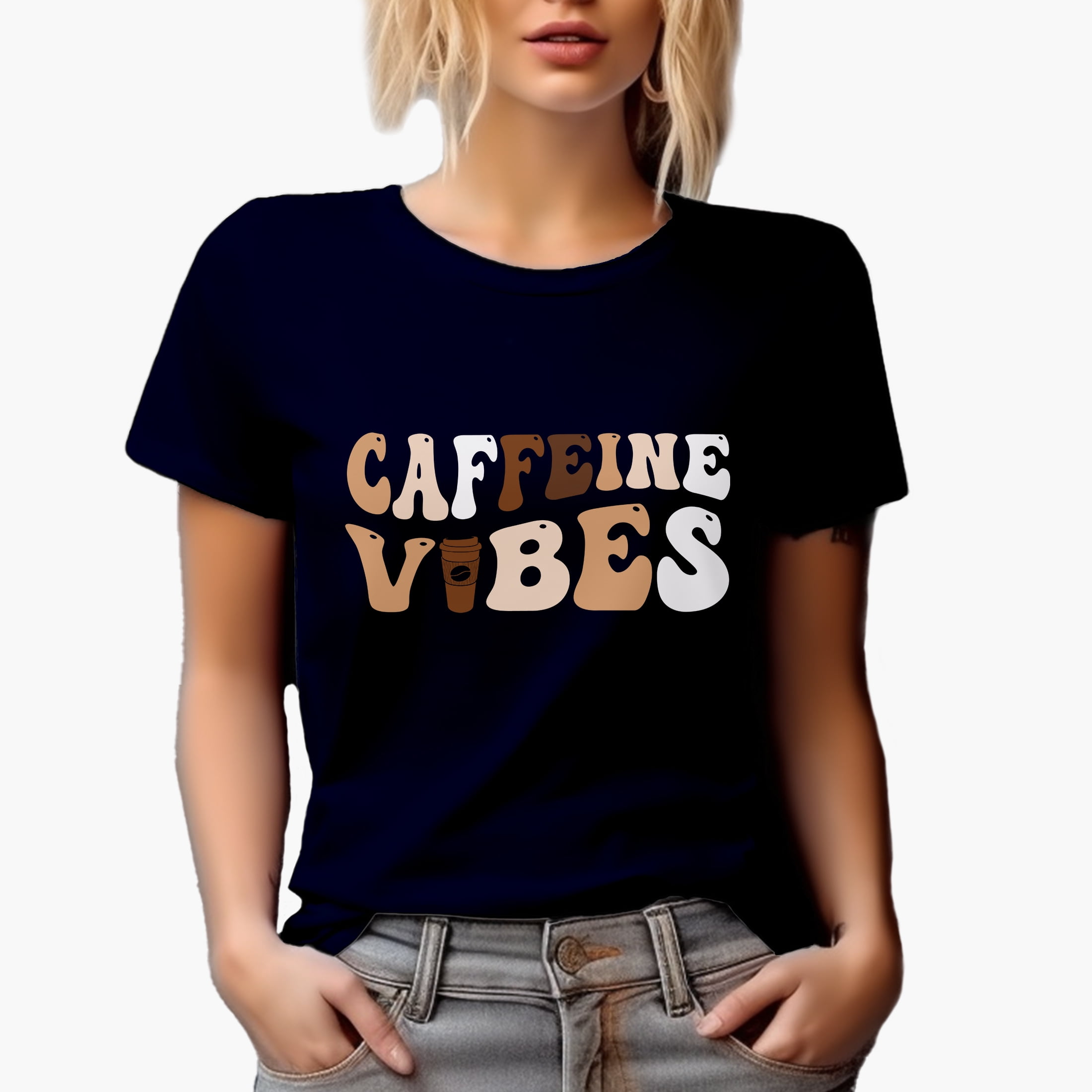 Caffeine Vibes, Coffee Drinker Themed, Groovy Retro Wavy Text Merch ...