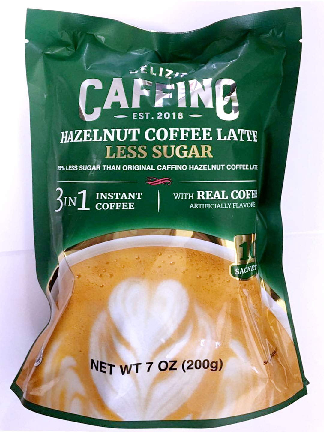 Caffino 3 in 1 instant Coffee Latte with Less Sugar 7 oz (Hazelnut, 3 ...