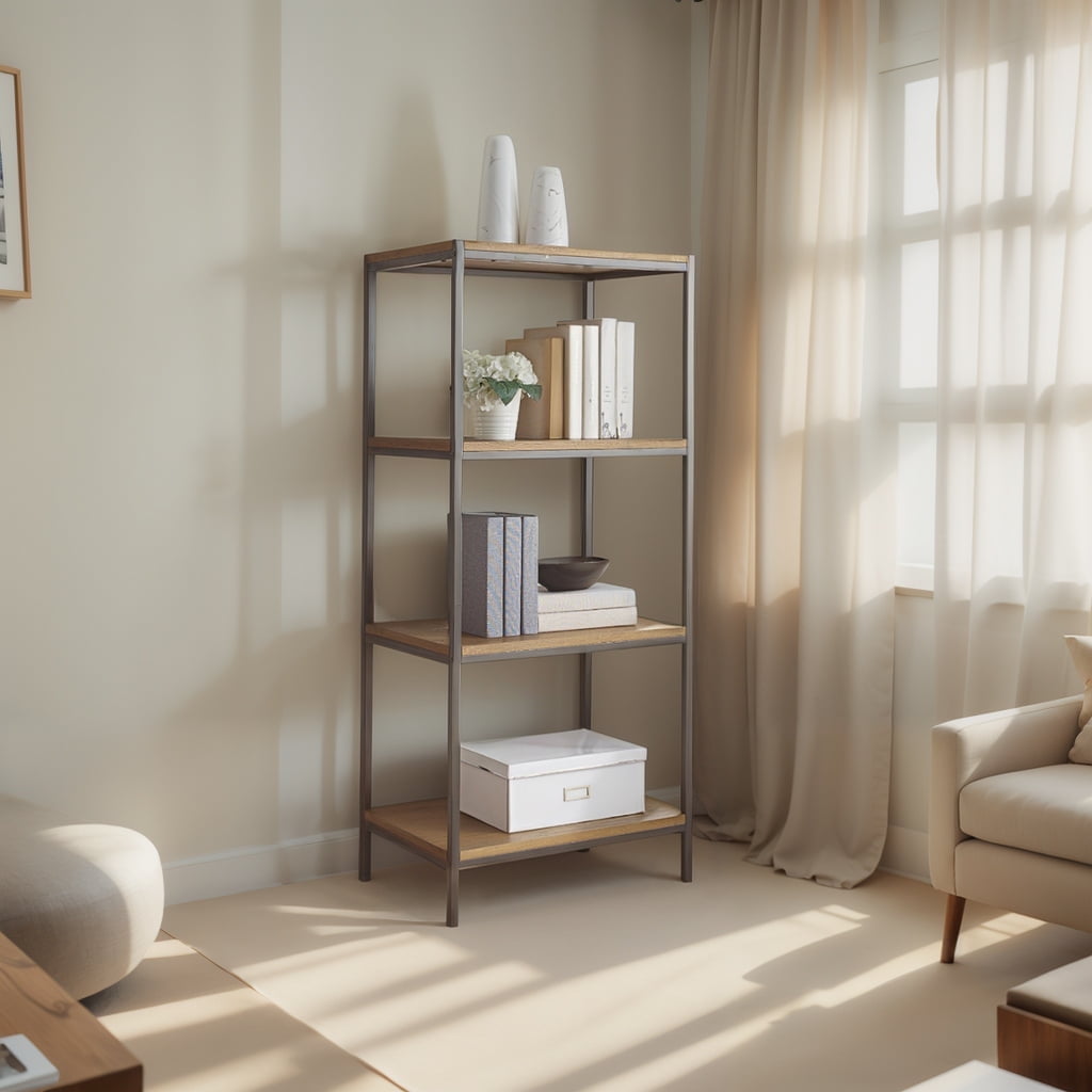 Caffoz Rustic Bookshelf - 4-Tier Industrial Bookcase with Adjustable ...