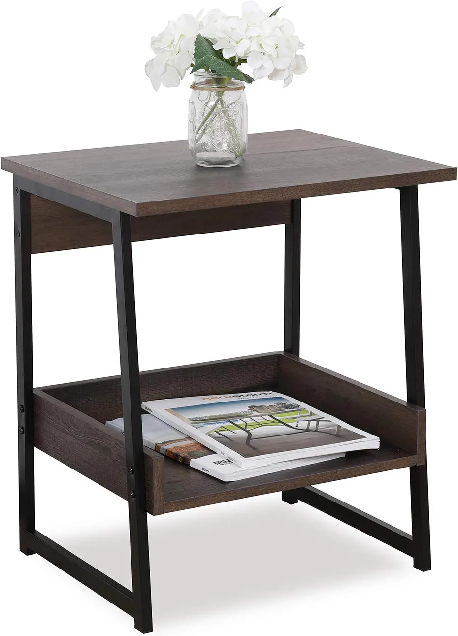 Caffoz Home End Table, 2-Tier Side Table with Storage Shelf, Smoky Oak ...