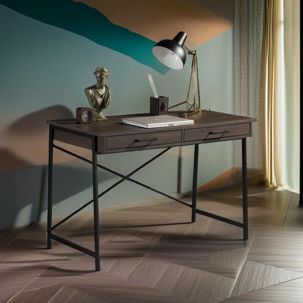 Caffoz Modern Real Wood Home Office Computer Writing Desk, Smoky Oak ...