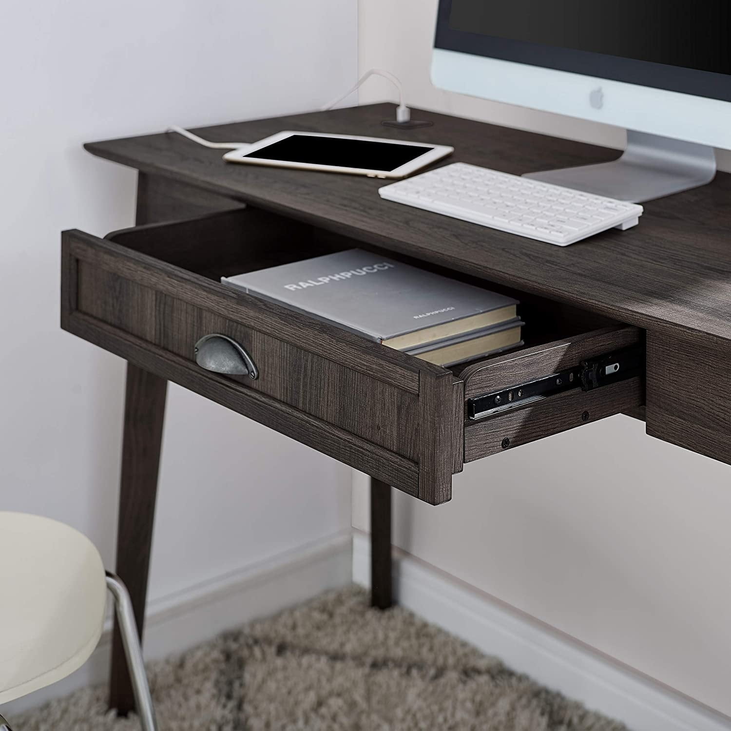 Caffoz Home Office Modern Writing Desk with Drawer and USB Hub Smoked ...