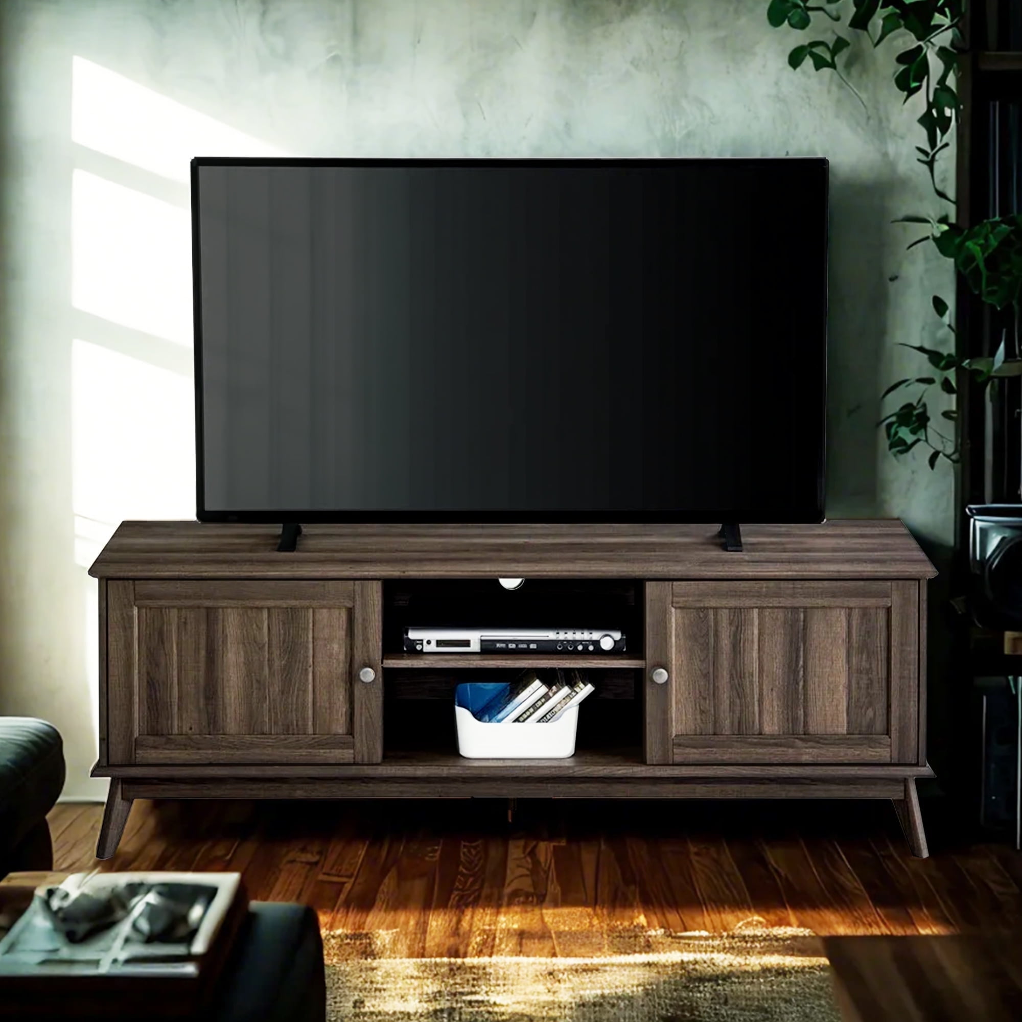 Caffoz Scandinavian Modern TV Media Console Stand with Cable Management ...