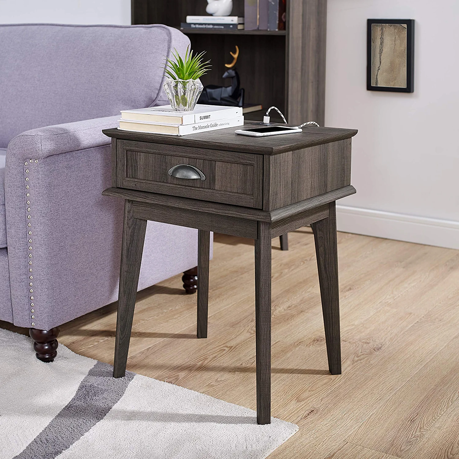 Caffoz Newport Series Scandinavian Indoor End Table with Storage, Gold ...