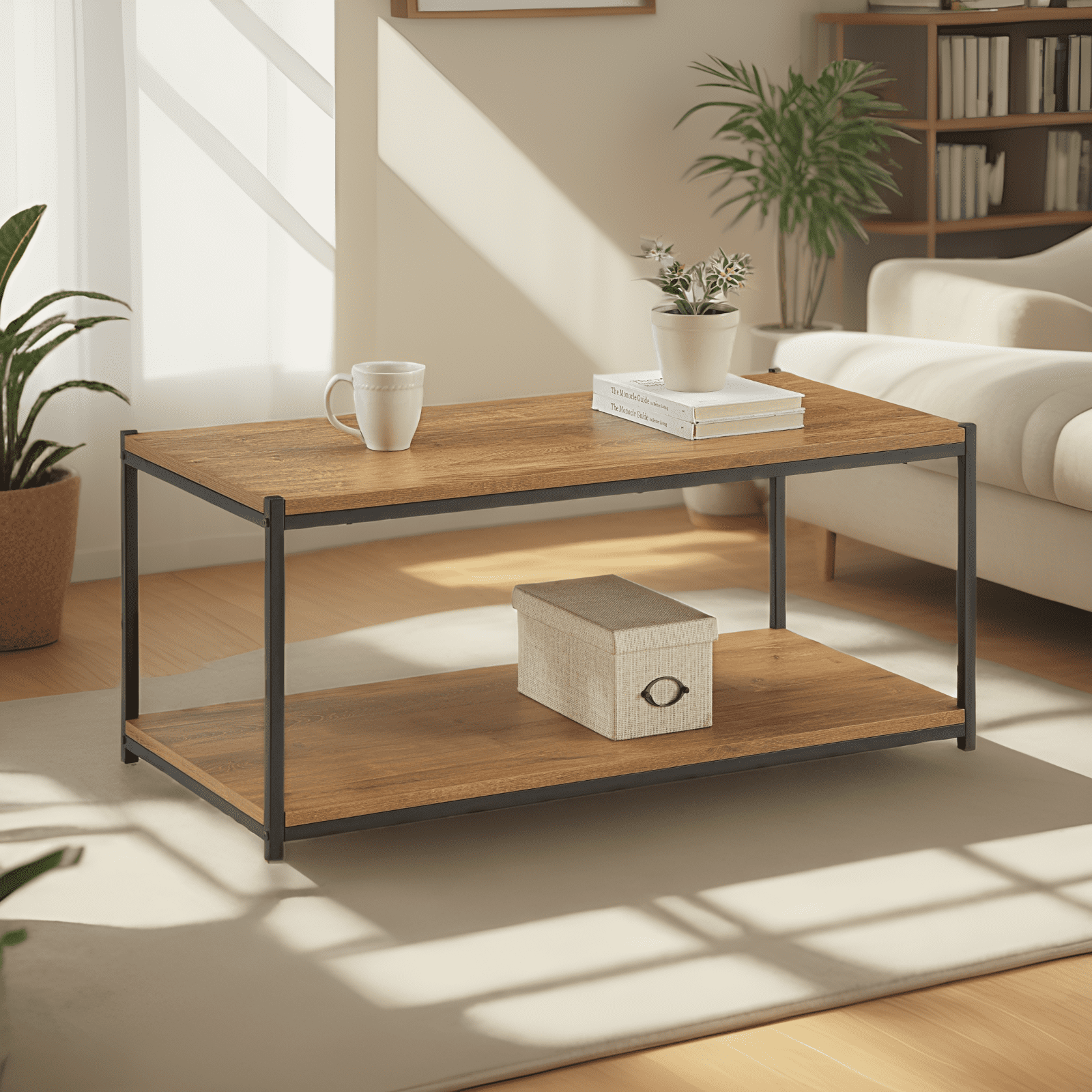 Caffoz Brooklyn Series Farmhouse Wood Top Coffee Table with Product ...