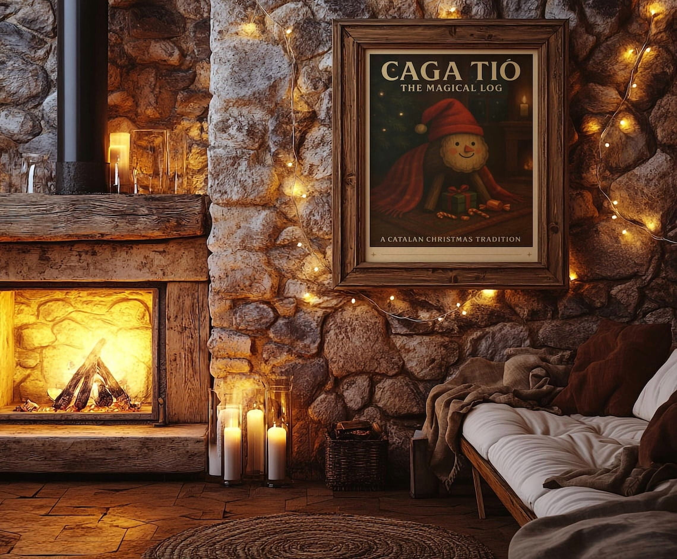 Caga Tió – Catalan Poster | Vintage Magical Log Art (), Unframed Canvas ...