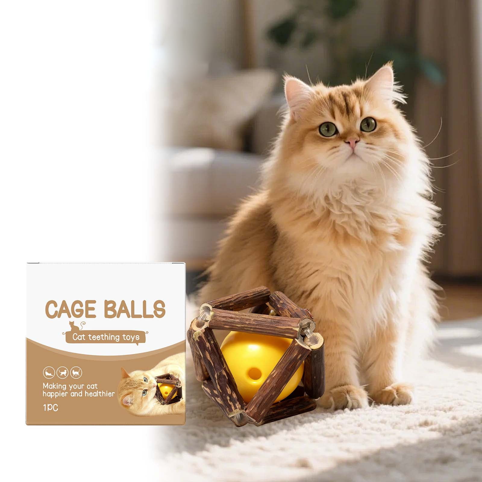 Cage Balls Pet Cage Play Toy With Natural Wooden Frame And Ball ...