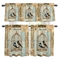 Cage Bird Kitchen Curtains Set for Windows, Retro Watercolor Flower ...