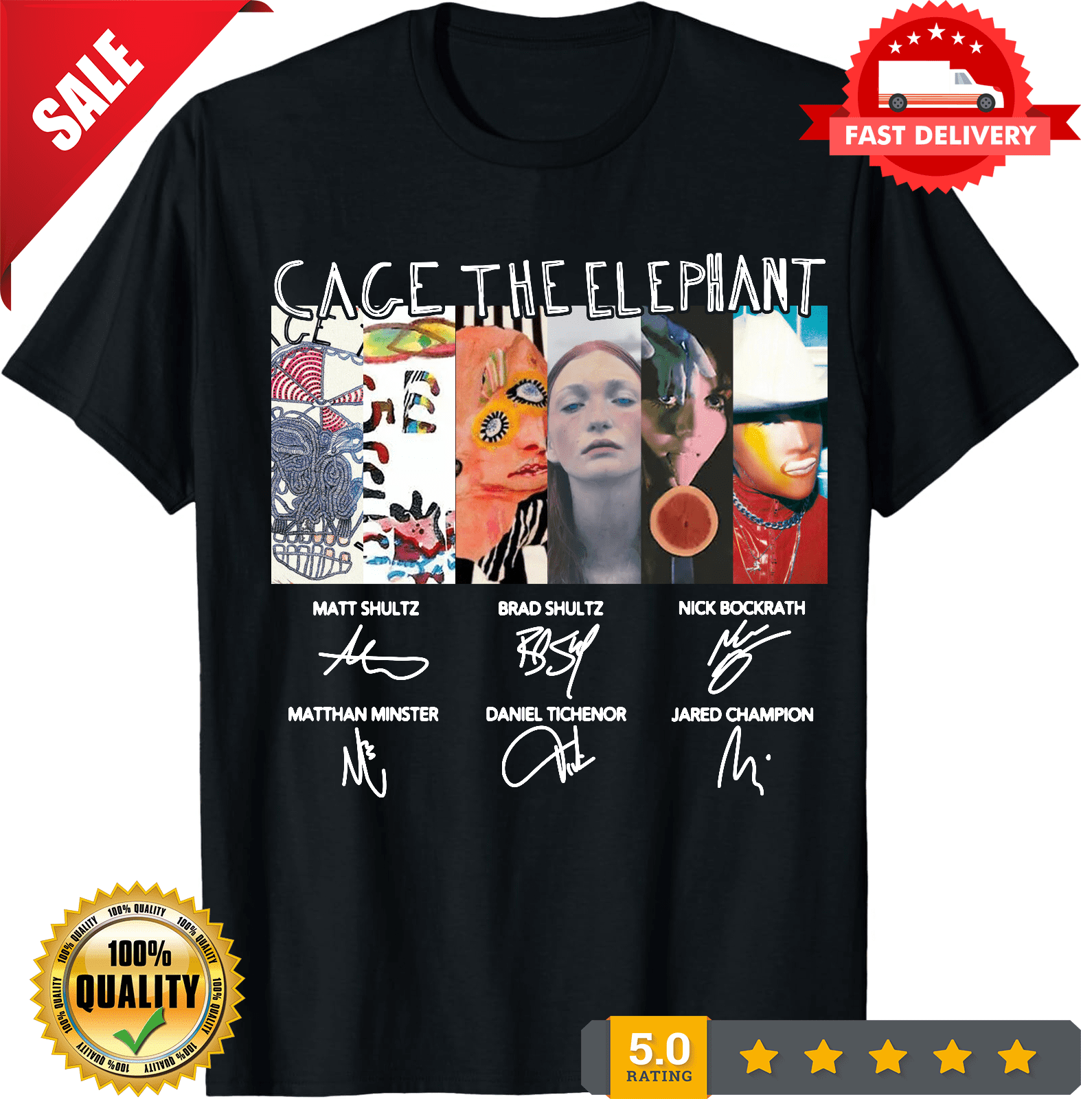 Cage The Elephant Signatures Collection Black All Size Cotton T-Shirt S ...