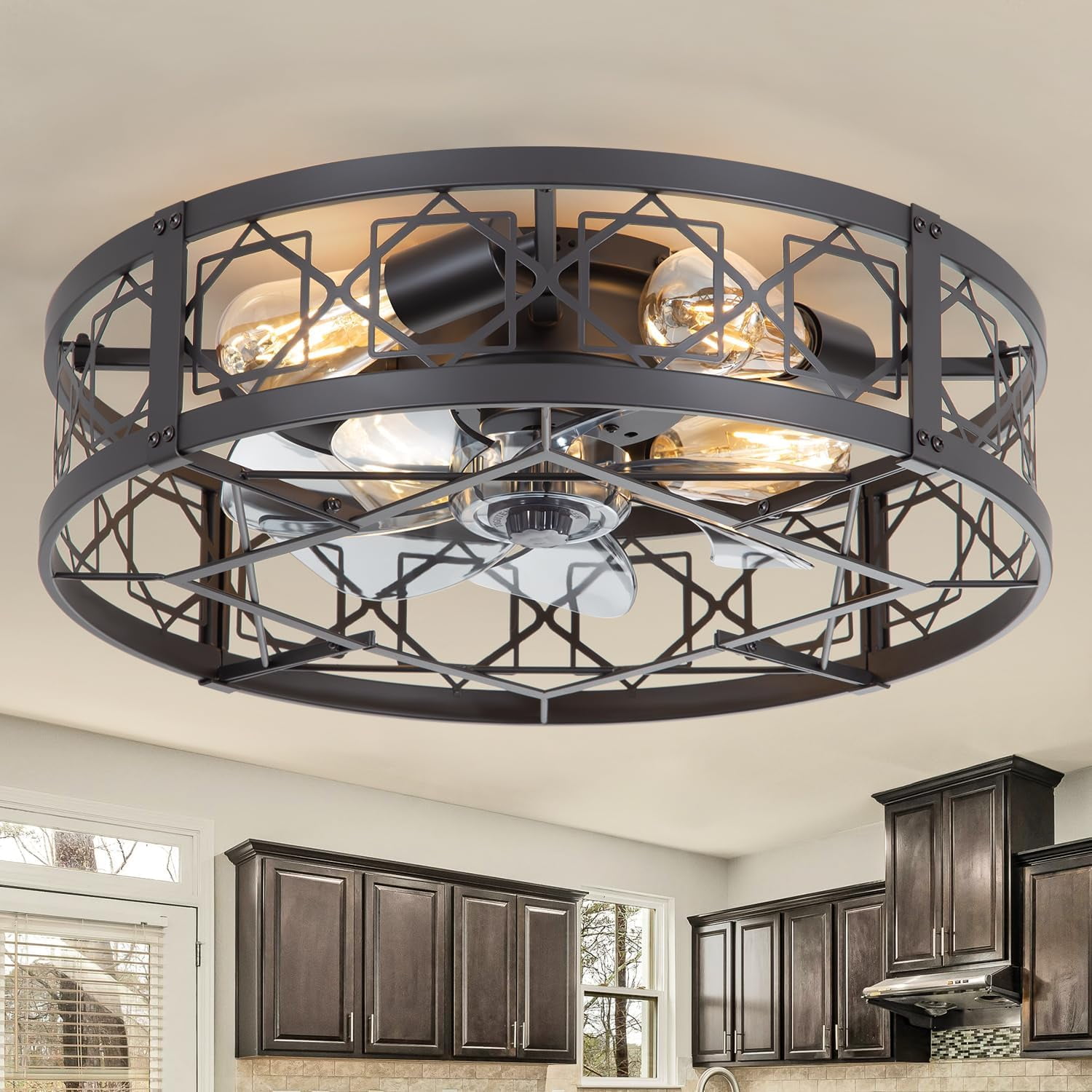 Caged Ceiling Fan with Light, 20" Ceiling Fan with Lights and Remote ...