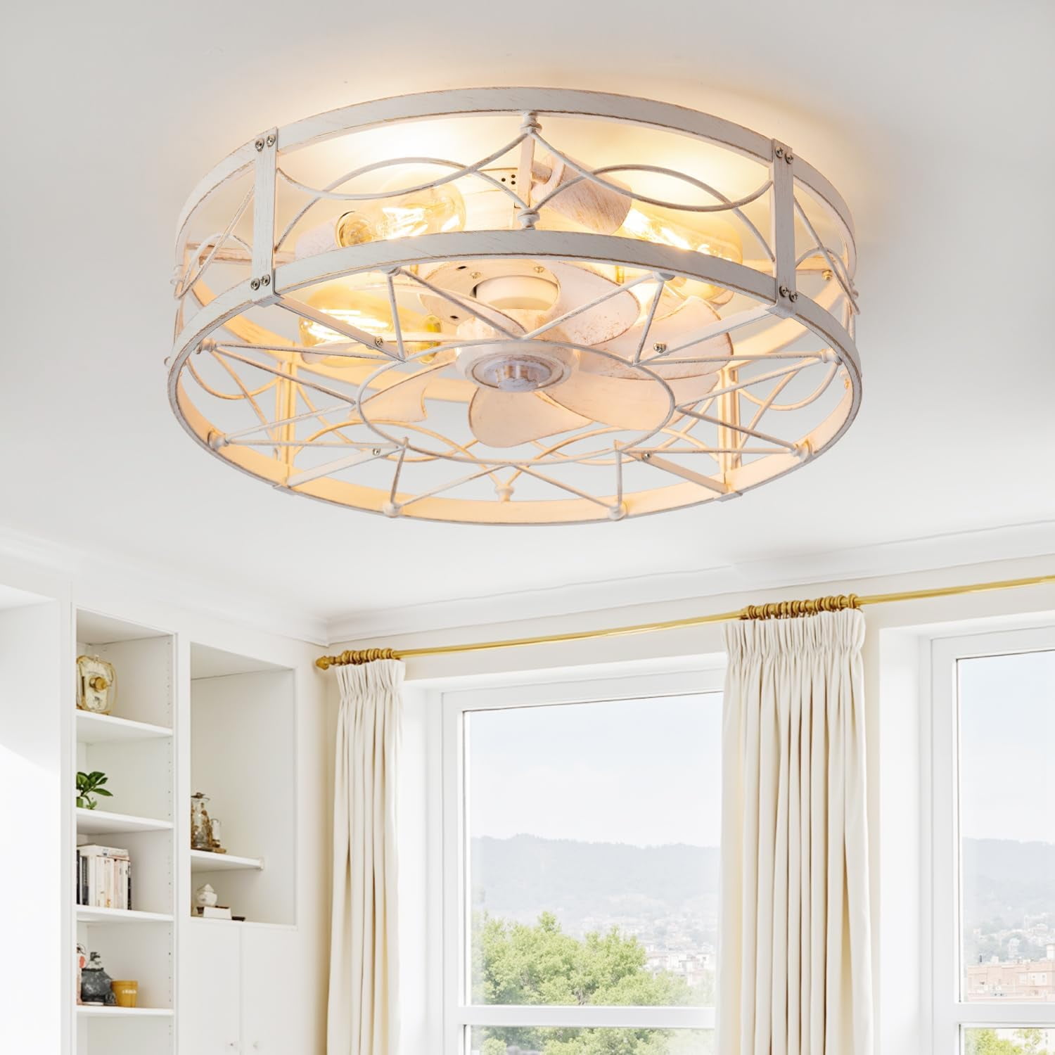 Caged Ceiling Fan with Light 20" Flush Mount Ultra Quiet DC Motor ...