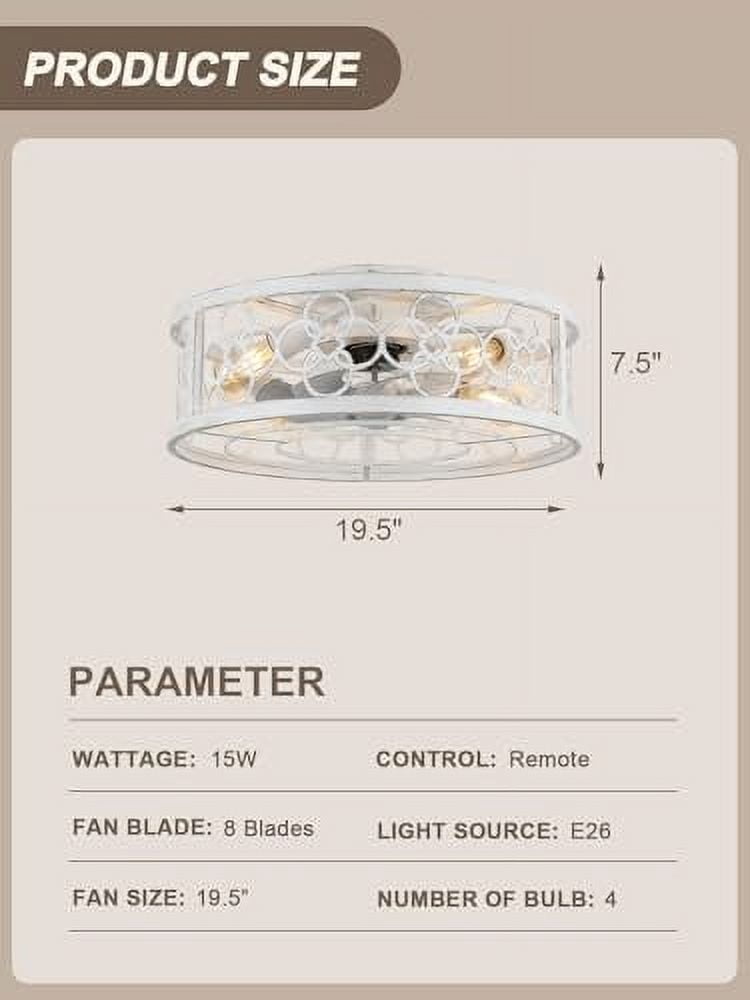 Caged Ceiling Fan with Lights and Remote 19.5" Flush Mount Ceiling Fan ...