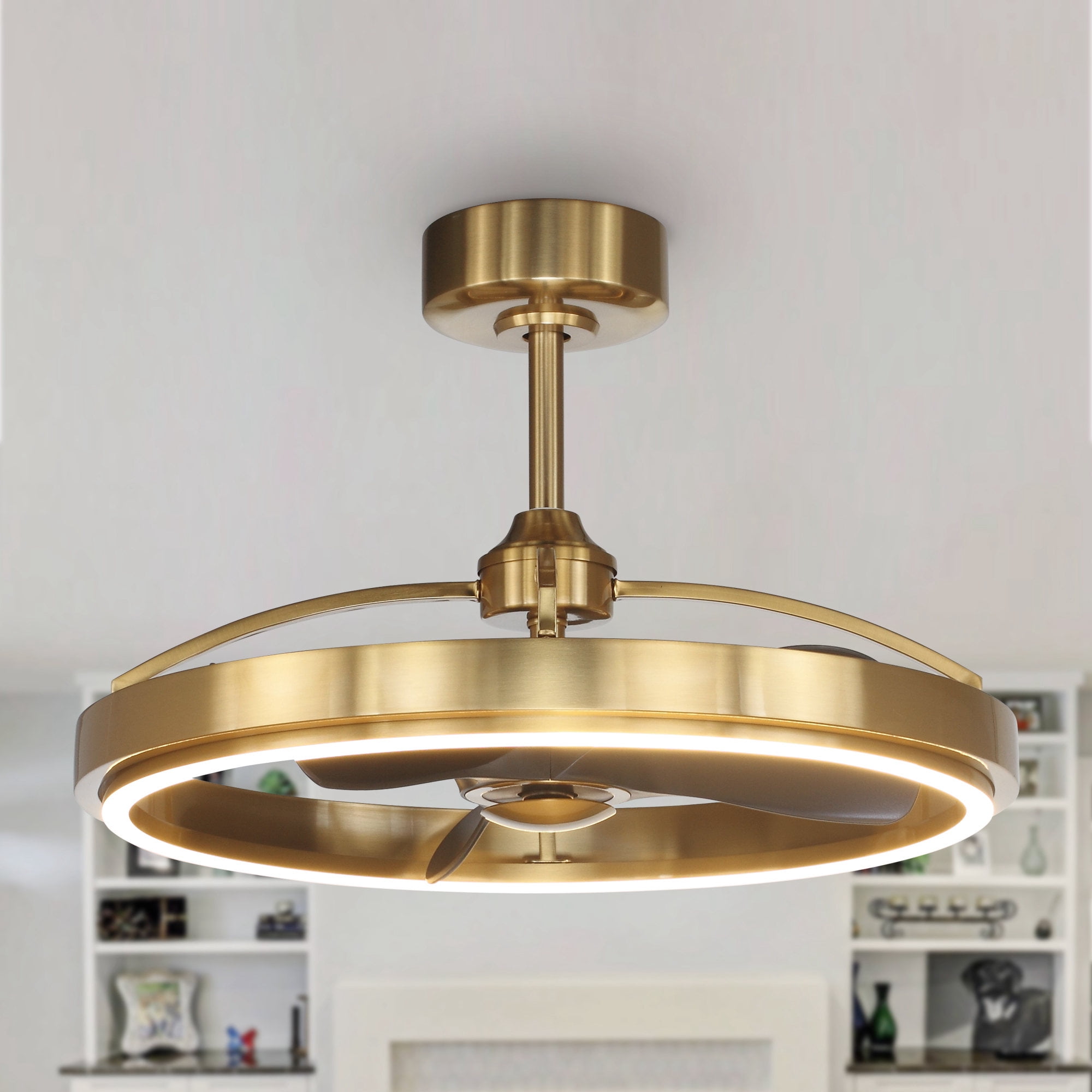 Caged Ceiling Fan with Lights Remote Control,Indoor Copper Downrod ...