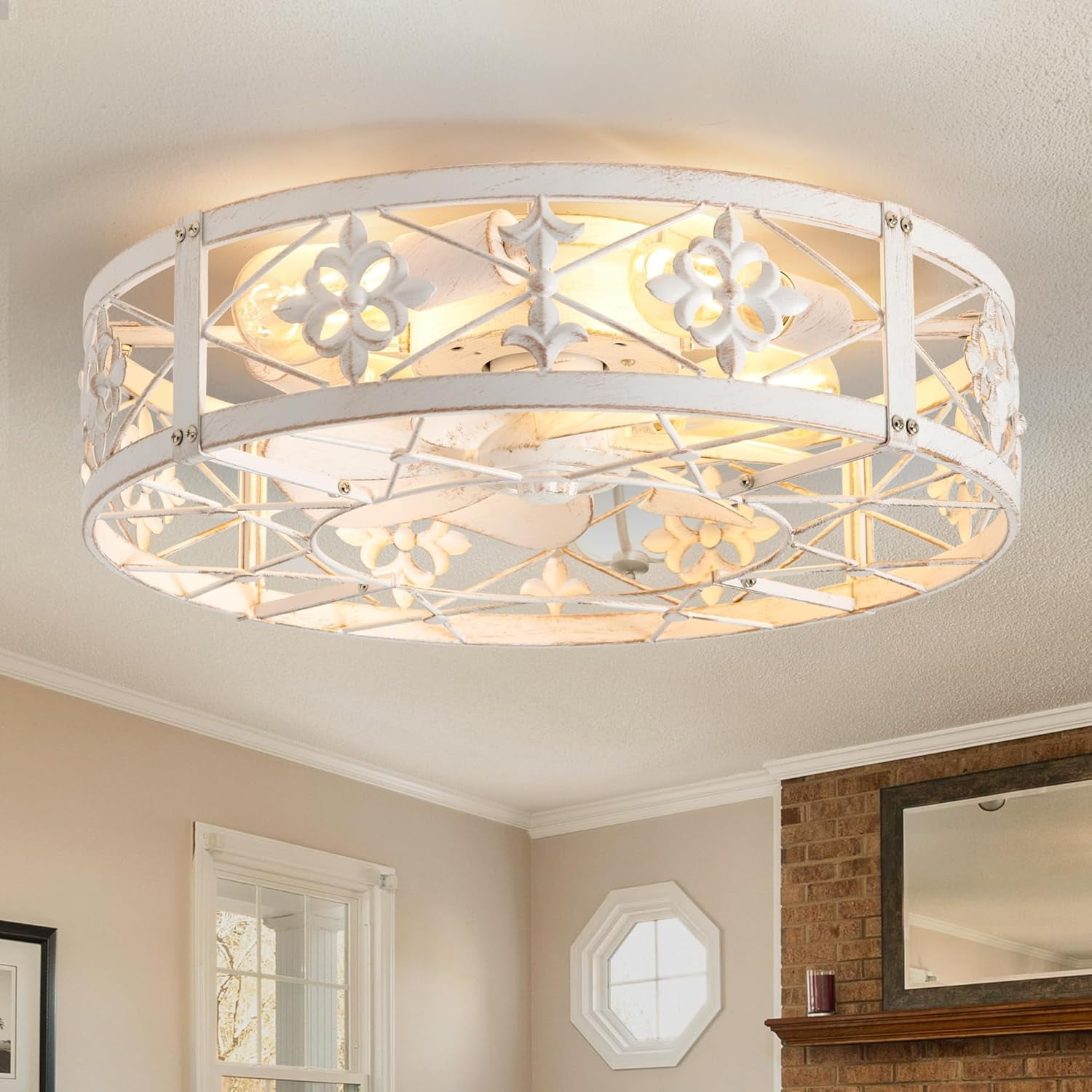 Caged Ceiling Fans with Light, 20" Ceiling Fans with Lights and Remote ...