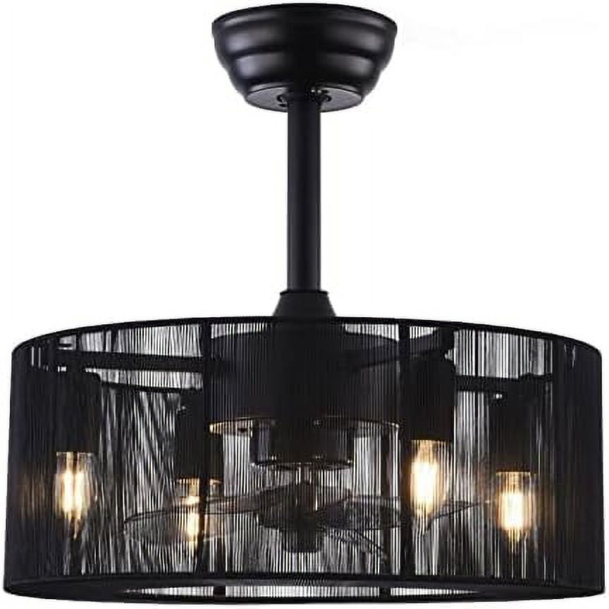 Caged Ceiling Fans with Lights and Remote 18" Black Fringe Tassel ...