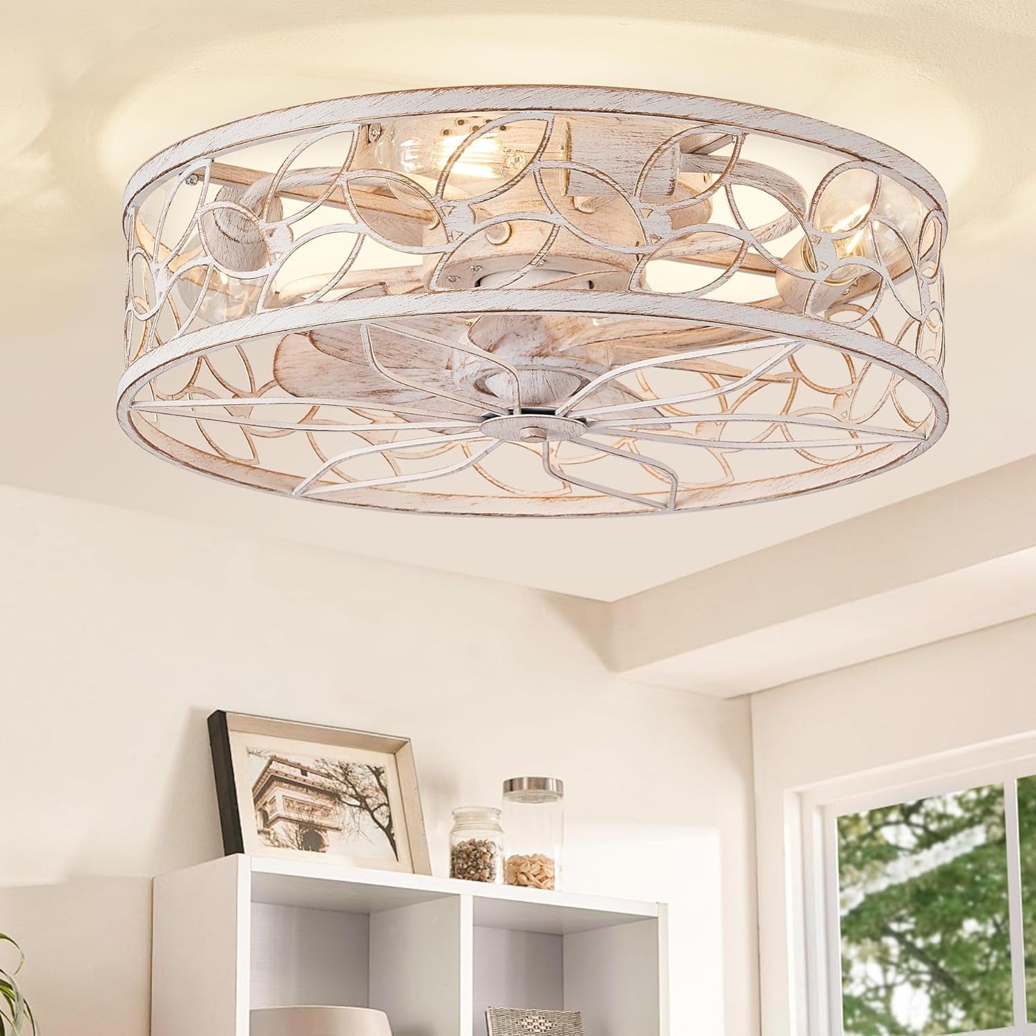 Ceiling Fan with Lights, 18" Recessed Ceiling Fan with Remote Control ...