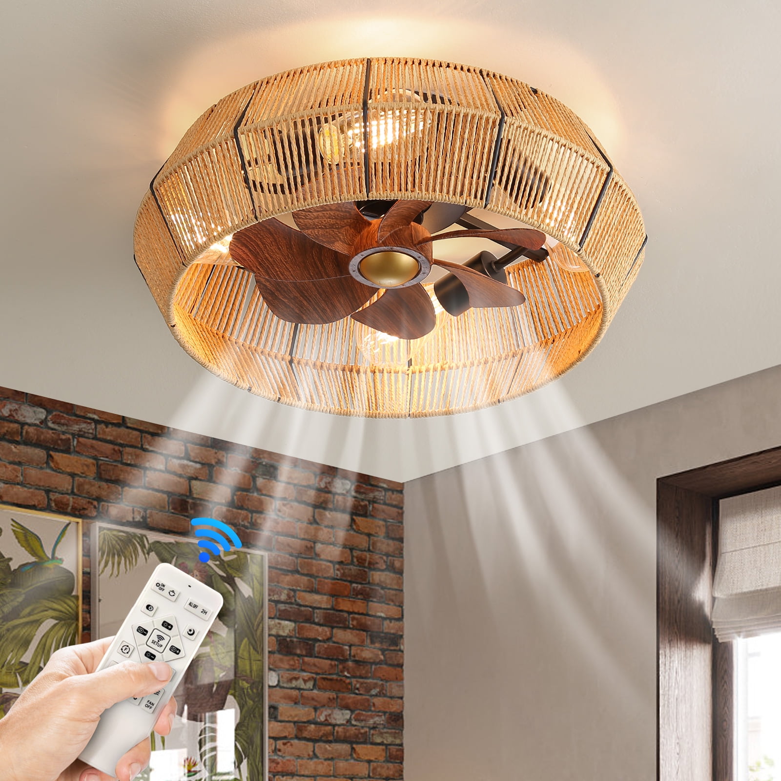 Caged Ceiling Fans with Lights Remote Control for Bedroom,Kitchen ...