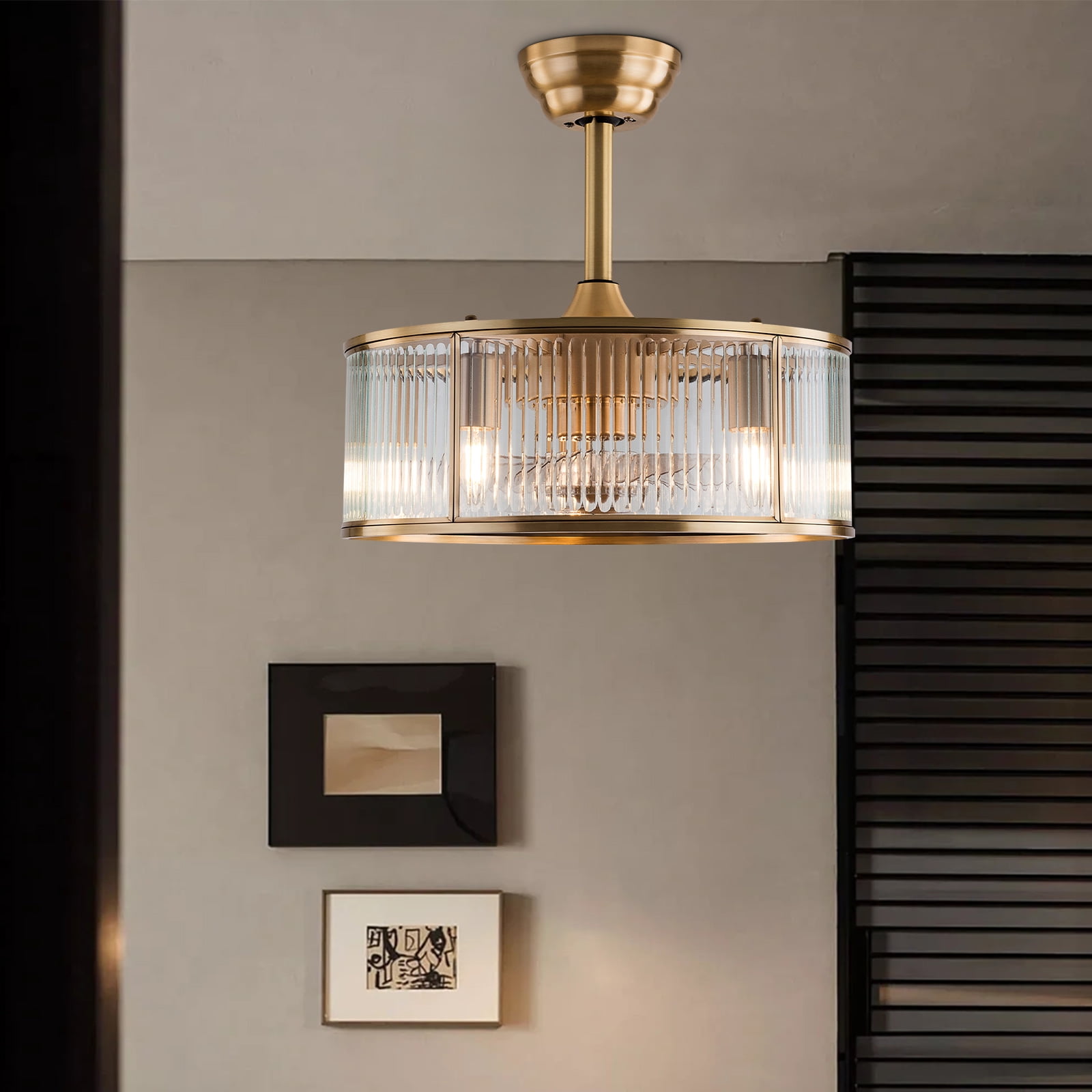 Caged Fandelier Ceiling Fan with Light, Golden Ceiling Fans with Remote ...