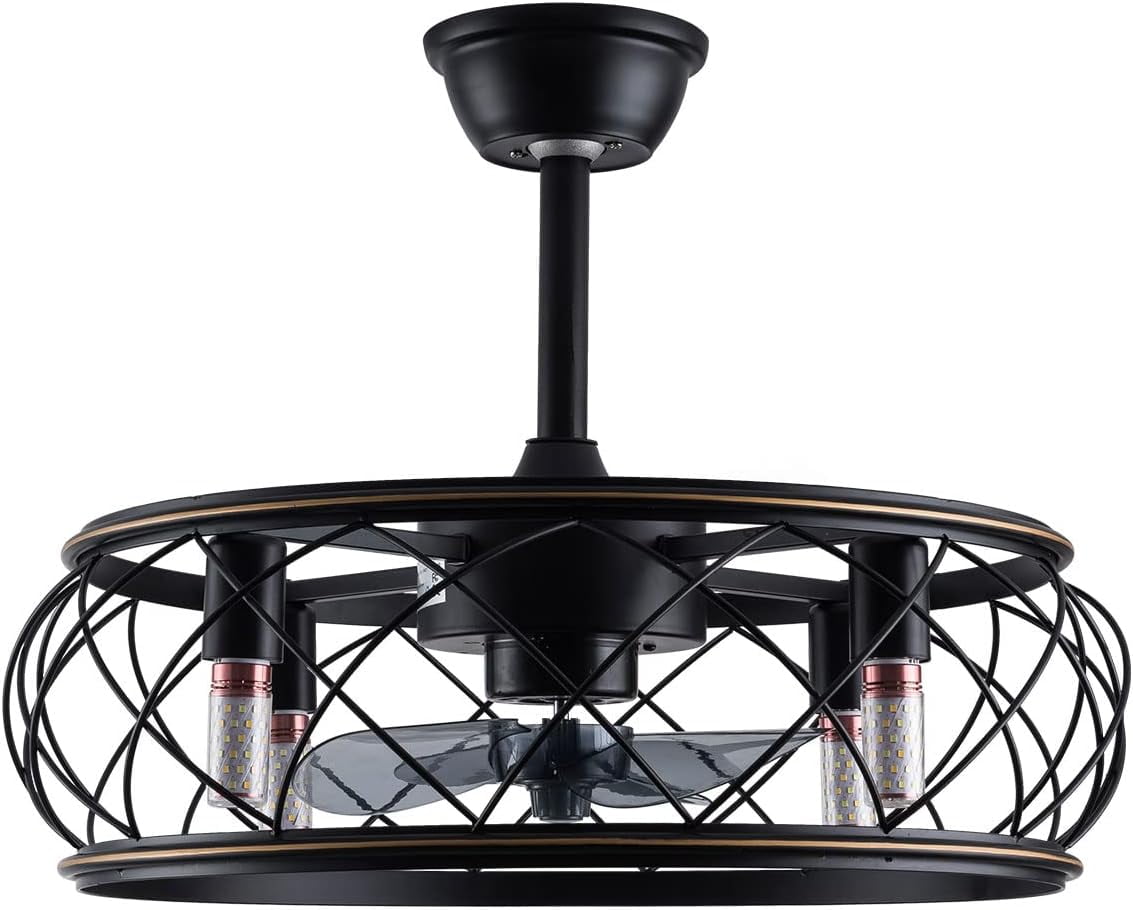Caged Invisible Ceiling Fan with Light, 3 Speeds Adjustable,Enclosed ...