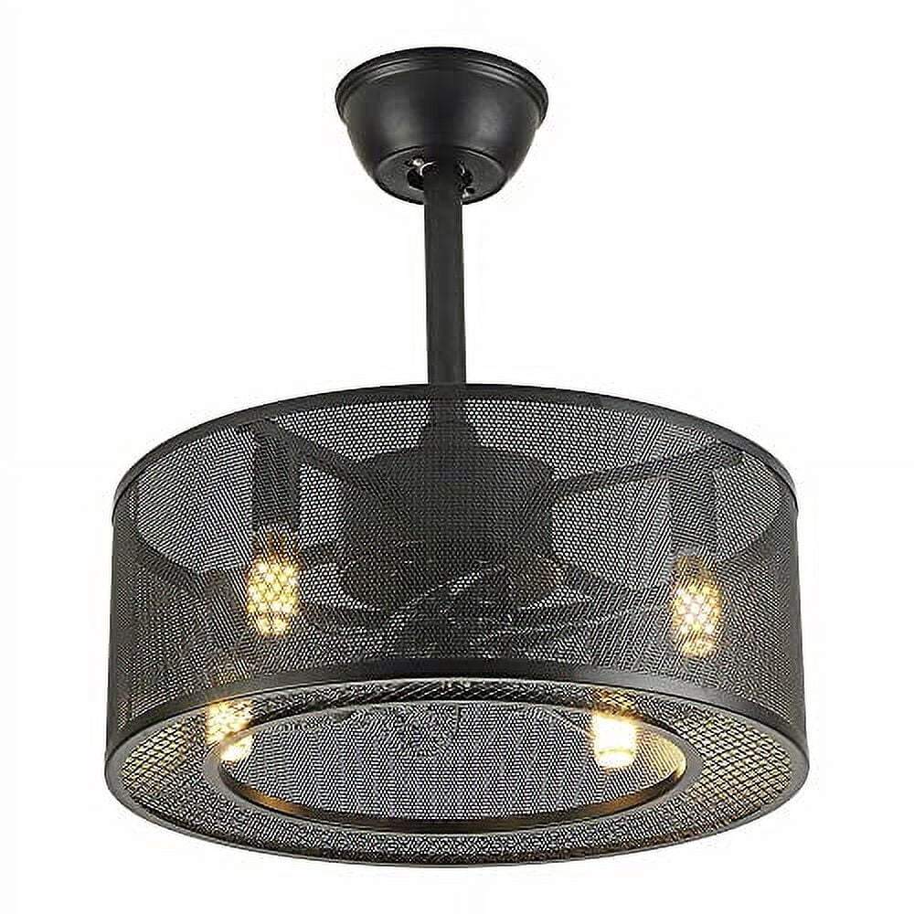 Caged Low Profile Ceiling Fan with Light 18'' Industrial Flush Mount ...
