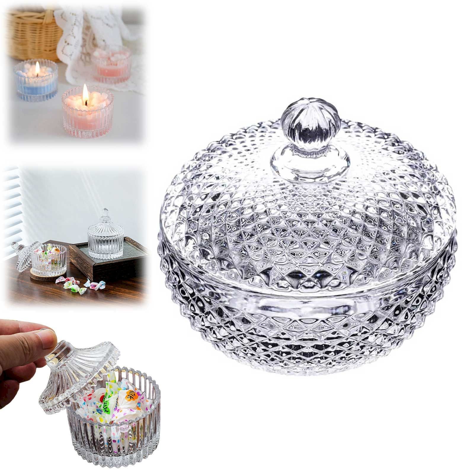 Cagnkofi Glass Candy Dish with Lid,Glass Crystal Candy Jar with Lid ...
