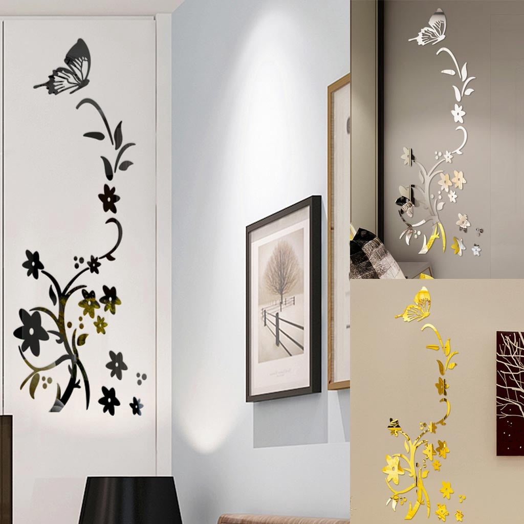Cagogo 2Pcs Butterfly Wall Stickers, 3D Acrylic Wall Decals DIY Flower ...