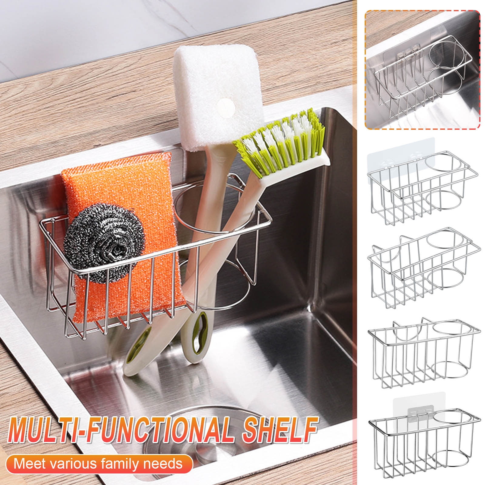 Cagogo 2Pcs Spring Kitchen Sink Organizer, 2 In Stainless Steel Sink ...