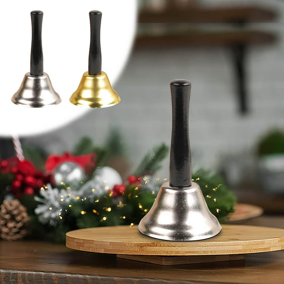 Cagogo 2Pcs Winter Holiday Wooden Handle Hand Cranking Gold Bell ...