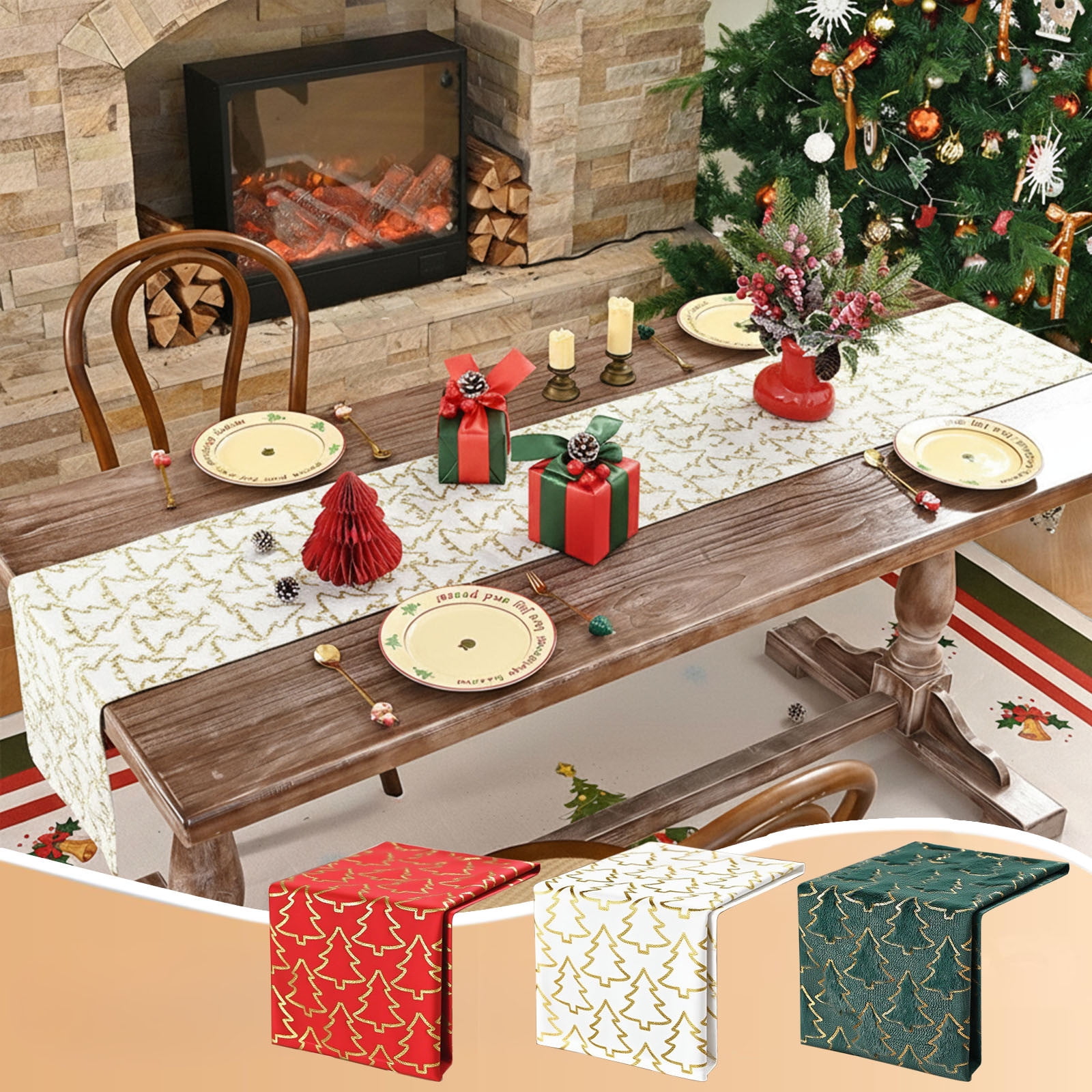 Cagogo under $5 3Pcs Christmas Table Runner, Gold Flake Table Runner ...