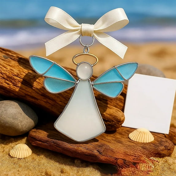 Cagogo Christmas Blue Bow Ribbon Sea Glass Pendant, Handmade Metal ...