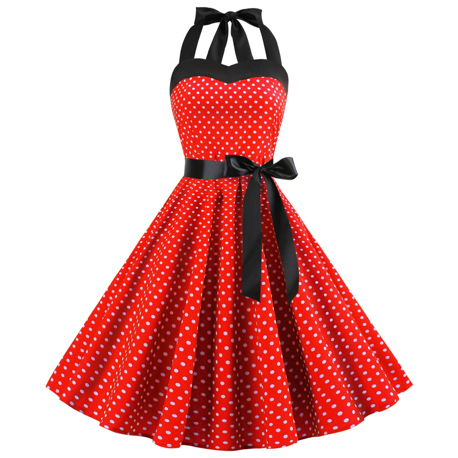 Cagogo Under $10 Women's Vintage Polka Audrey Dress 1950s Halter Retro ...