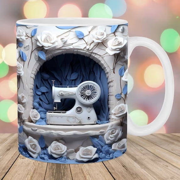 Cagogo Sewing Machine Mug, Floral Sewing Coffee Mug, Funny Sewing ...