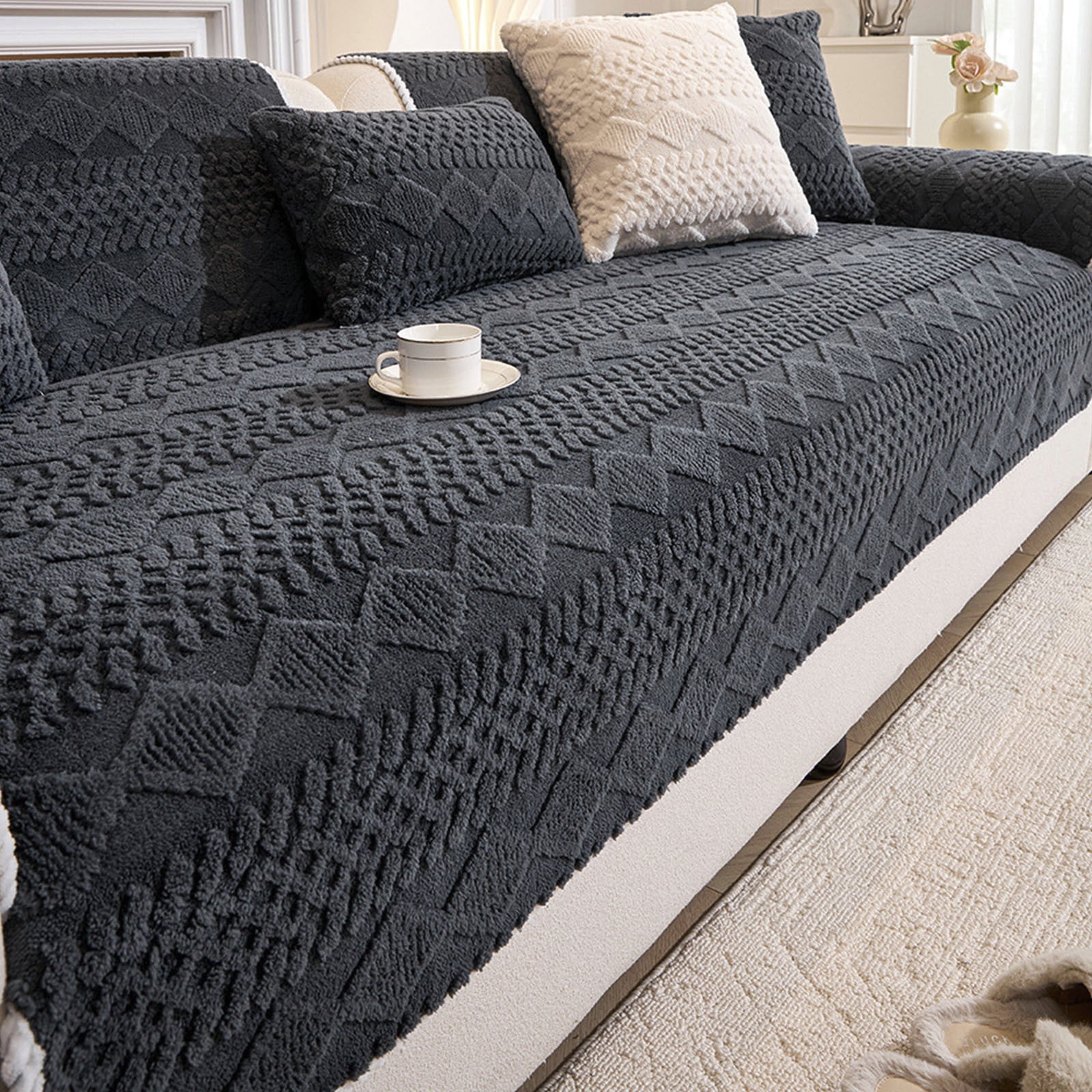Cagogo Winter Cozy Sofa Cover, Washable Non Slip Plush Sofa Protector ...