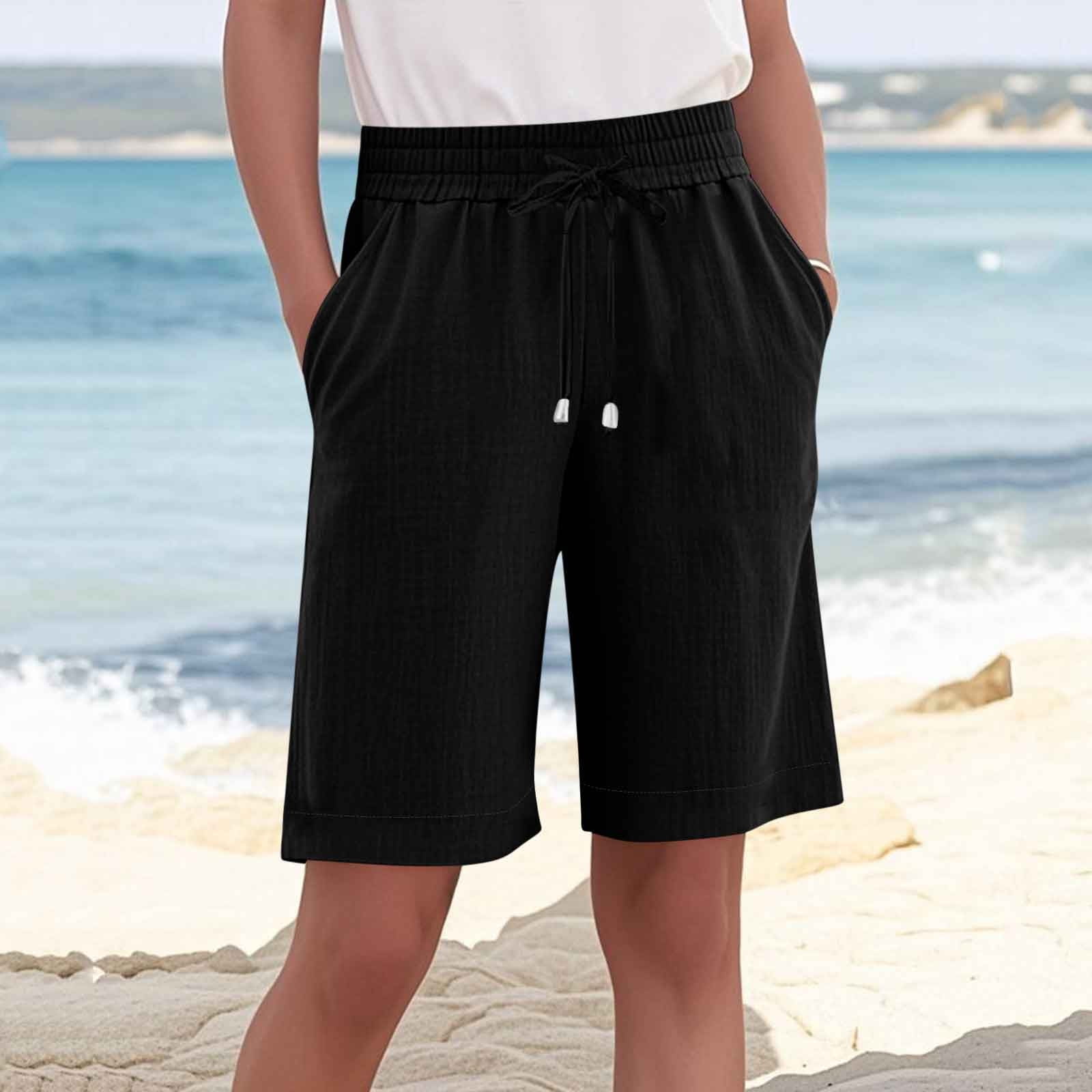 Cagogo Women Plus Size Bermuda Shorts Elastic Waist Loose Fit Casual ...