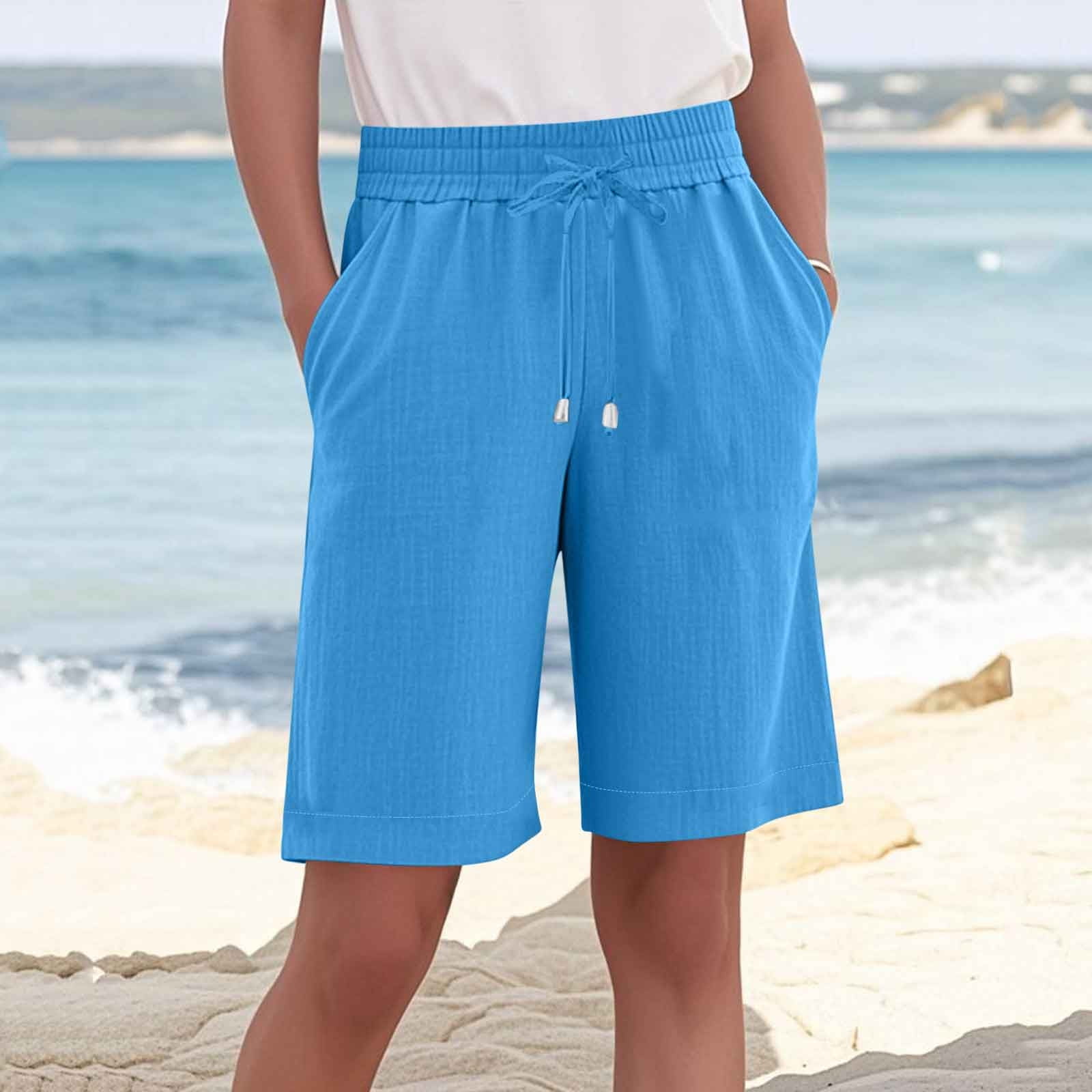 Cagogo Women Plus Size Bermuda Shorts Elastic Waist Loose Fit Casual ...