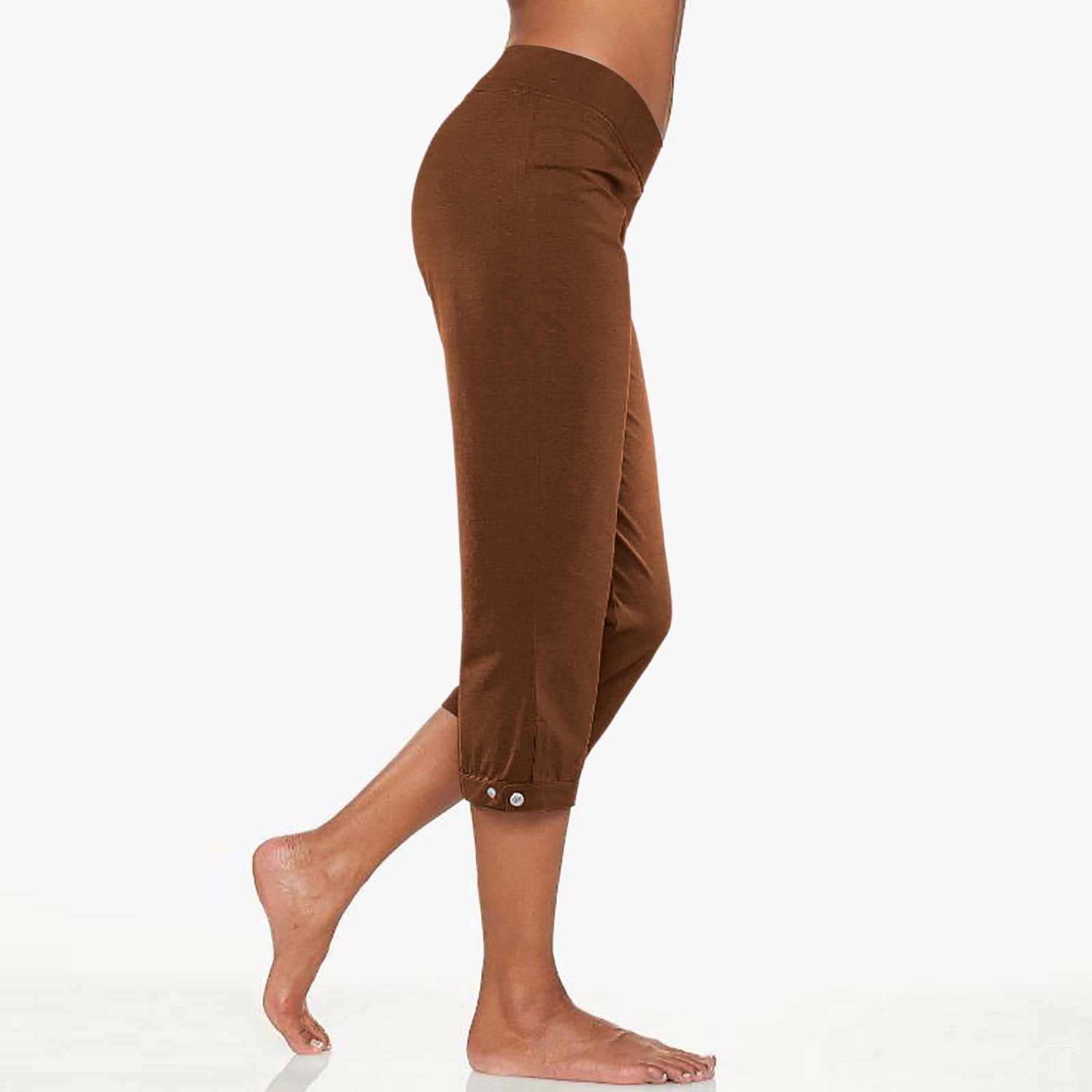 Cagogo Women Plus Size Capri Pants Elastic Waist Stretch Casual Solid ...