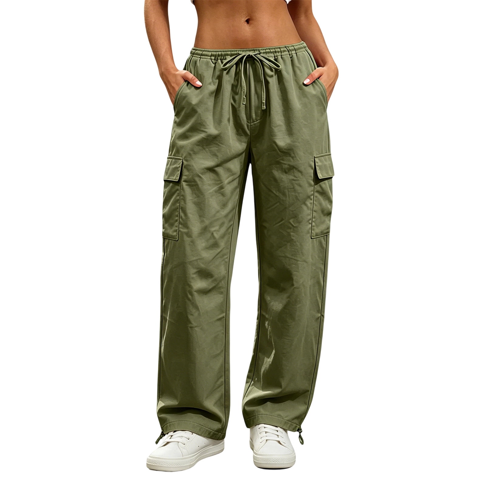 Cagogo Women Plus Size Cargo Wide Leg Drawstring Loose Pants with ...
